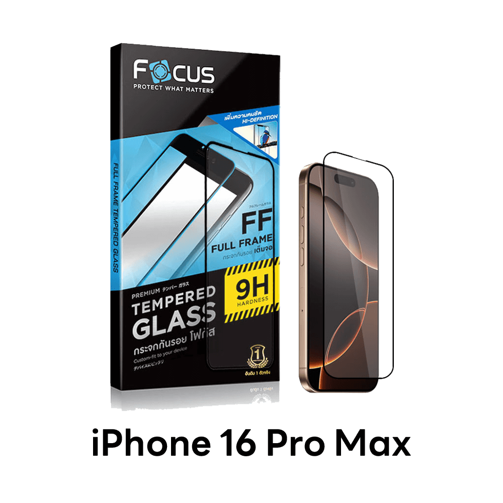 ฟิล์มกระจก iPhone 16 Pro Max Focus TG-FF แบบเต็มจอ แบบใสขอบดำ